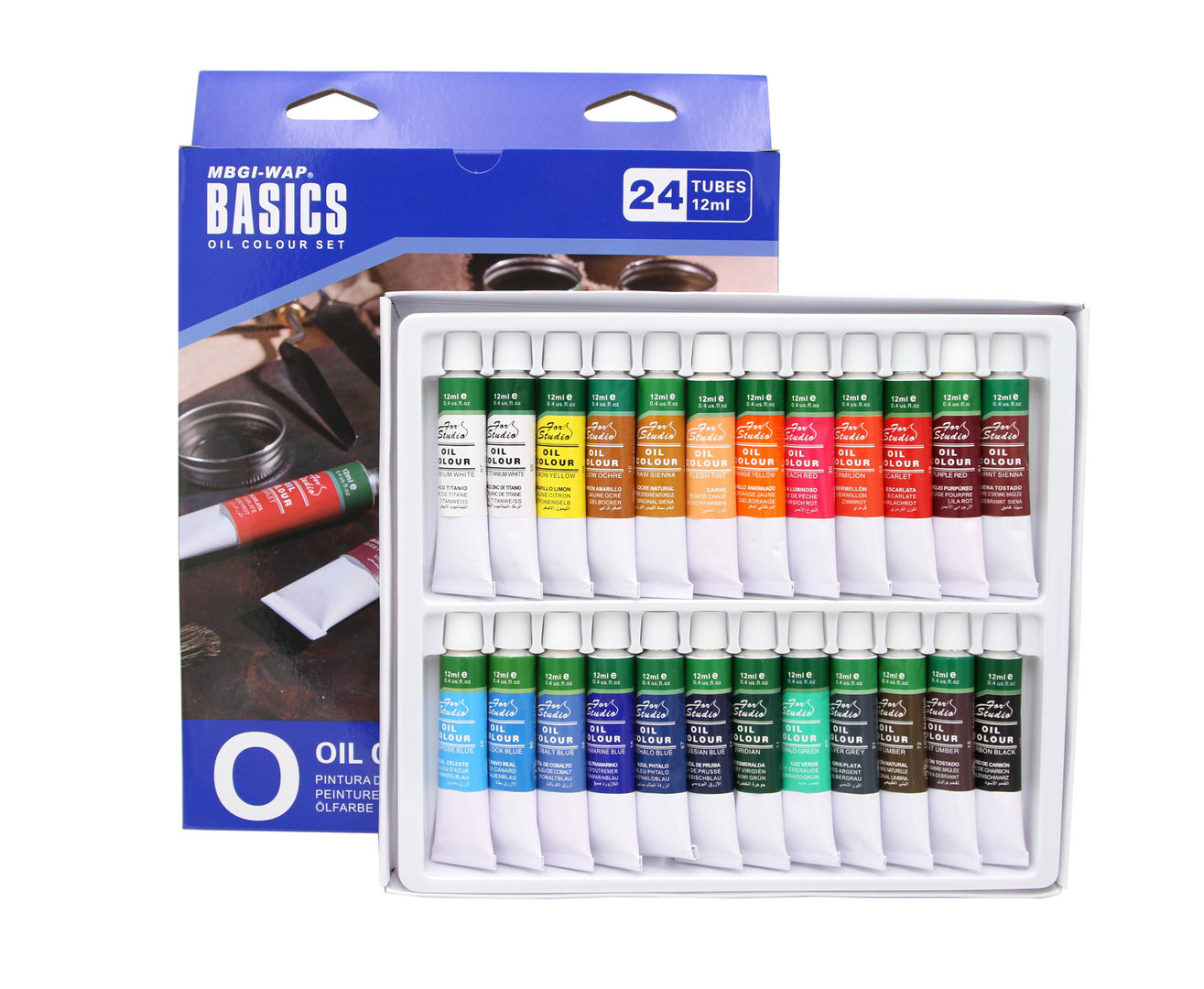 Olieverf probeerset - 24 x 12ml basiskleuren - Schildersezel-enzo